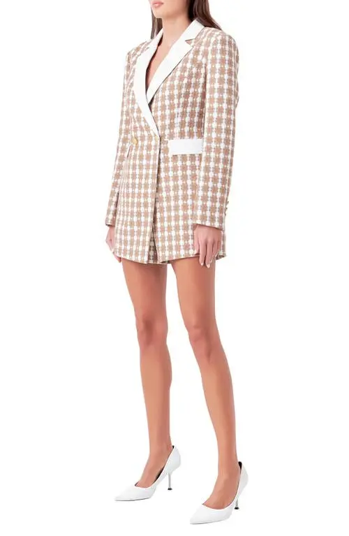 Endless Rose Houndstooth Blazer Romper - Beige/ Gold