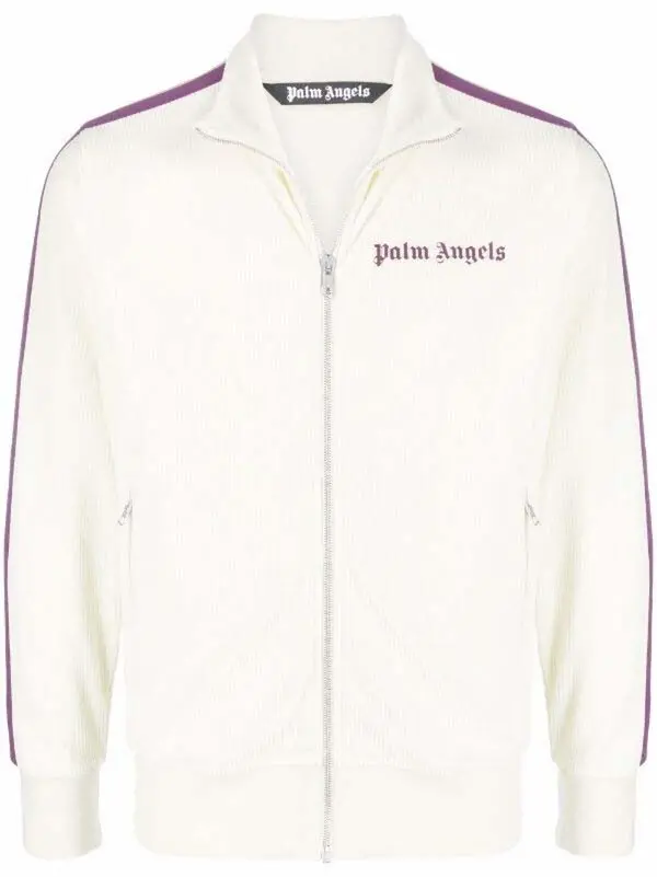 Palm Angels Cord Fleece Track Jacket - White/purple