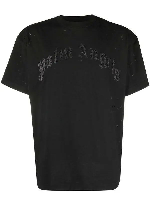 Palm Angels Glittered Logo Classic Tee Shirt - Black