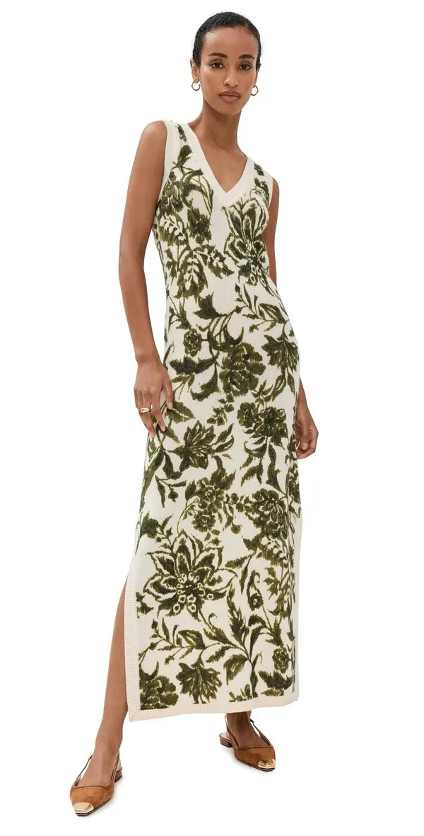 Figue Roxanne Sleeveless Sweater Dress In Ikat Floral Woodland Green - 70%  Off | Editorialist