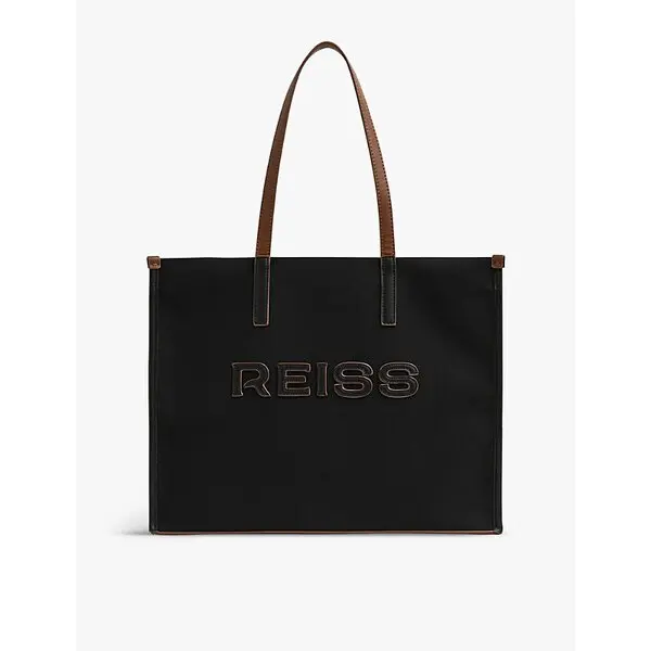 REISS Brand Appliqué Canvas Tote Bag - Black
