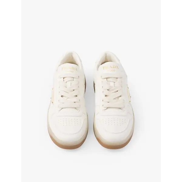Prada Downtown Logo-embellished Leather Low-top Trainers - Neutral