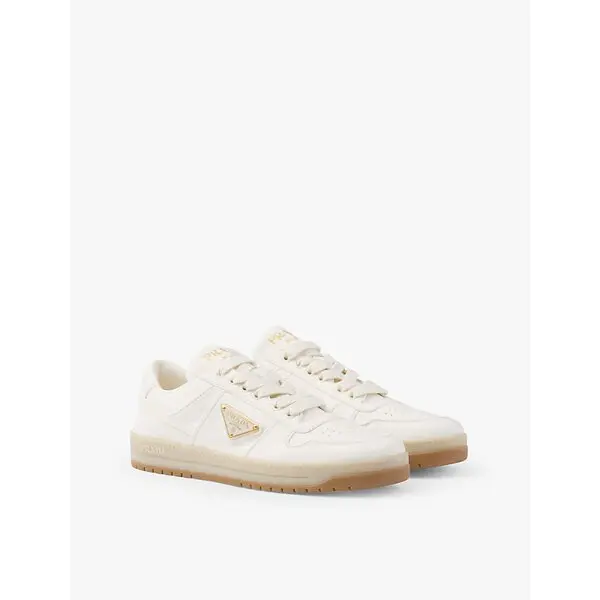 Prada Downtown Logo-embellished Leather Low-top Trainers - Neutral