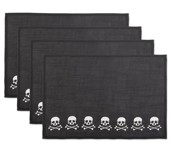 DESIGN IMPORTS Set Of 4 Skulls Embellished Plac Emats - One-color