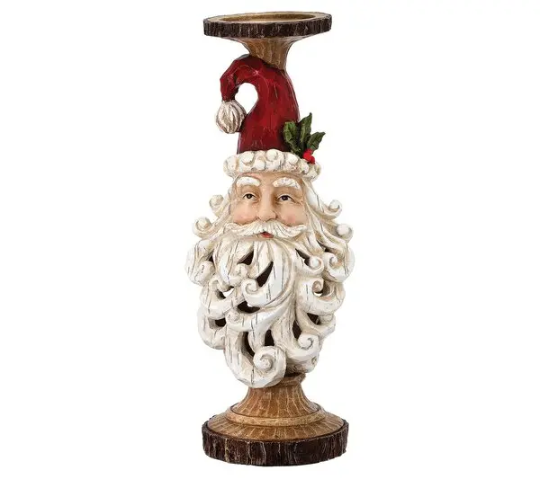 VALERIE PARR HILL 15.5' Resin Santa Head Cutout Beard Candle Hold Er Valerie - One-color