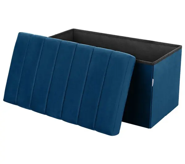 SEVILLE CLASSICS Blue Velvet Rectangle Storag E Trunk Ottoman