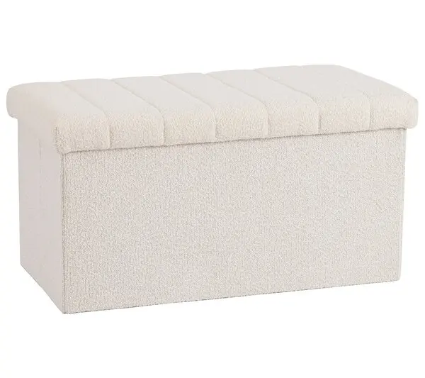 SEVILLE CLASSICS White Boucle Storage Bench Ott Oman