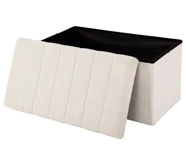 SEVILLE CLASSICS White Boucle Storage Bench Ott Oman