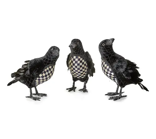 MACKENZIE-CHILDS Set Of 3 Haunted House Velvet & Check Crows - One-color