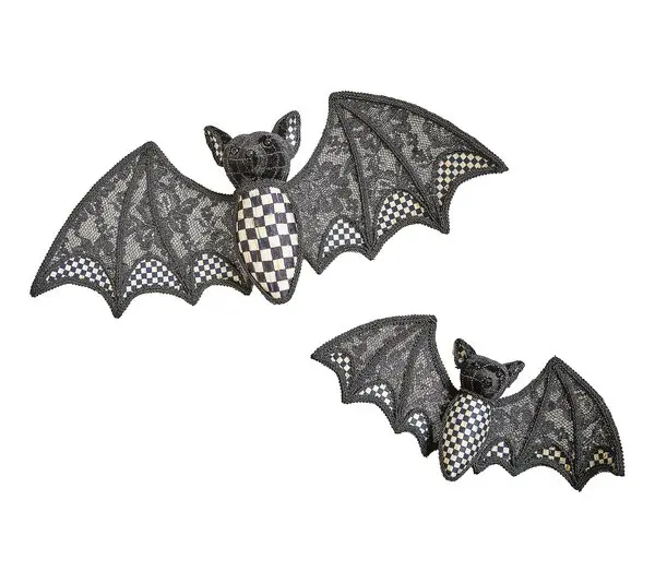 MACKENZIE-CHILDS Set Of 2 Haunted House Velvet & Check Bats - One-color