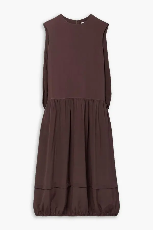 Tibi Cape-effect Silk Midi Dress - Chocolate