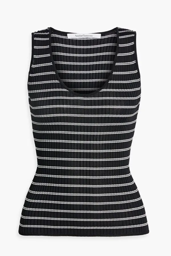 Another Tomorrow Striped Ribbed-knit Tank