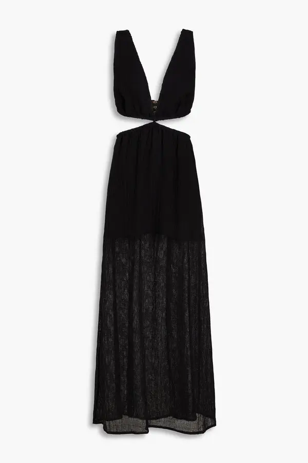 Le Kasha Dessouk Cutout Linengauze Maxi Dress - Black