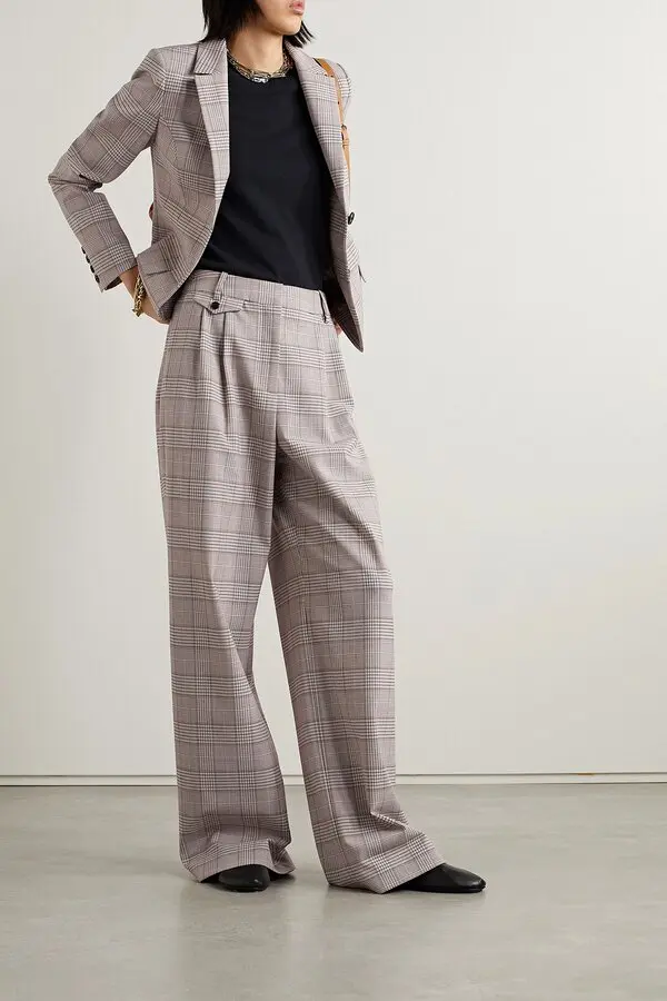 Co Pleated Checked Twill Wide-leg Pants
