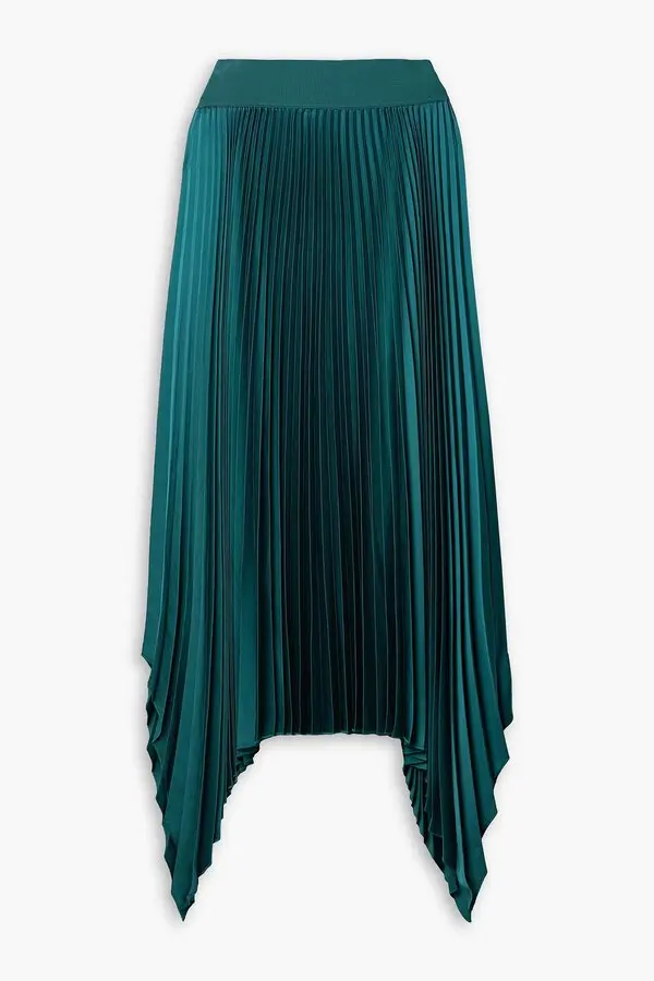 JOSEPH Ade Asymmetric Pleated Satin Midi Skirt - Petrol