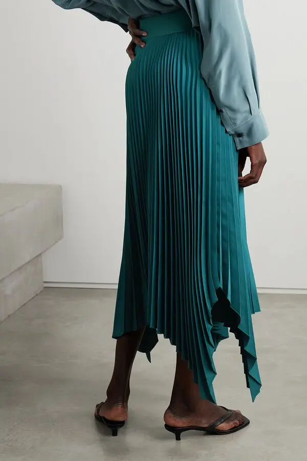 JOSEPH Ade Asymmetric Pleated Satin Midi Skirt - Petrol