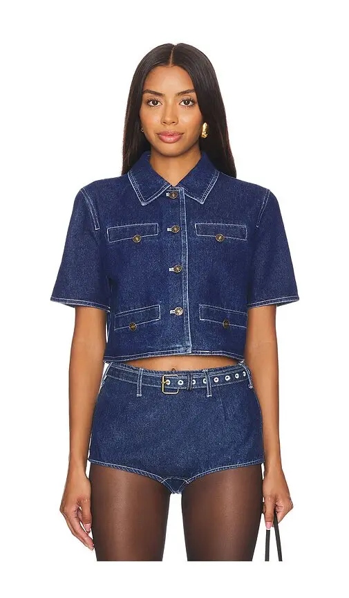 Lioness Halston Denim Cropped Shirt - Blue Denim