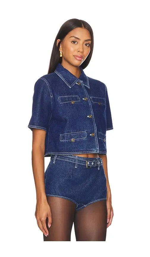 Lioness Halston Denim Cropped Shirt - Blue Denim
