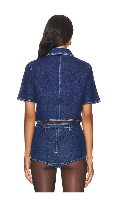 Lioness Halston Denim Cropped Shirt - Blue Denim