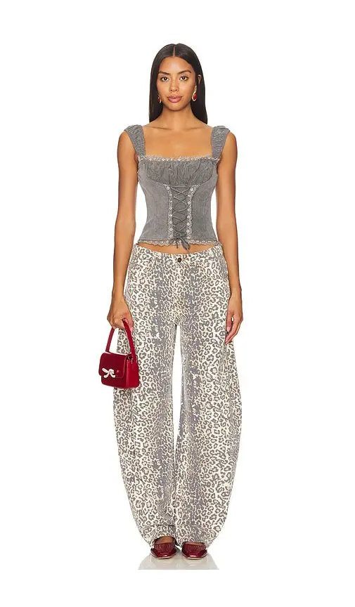 Lioness Palmer Corset With Lace Trim - Washed Grey