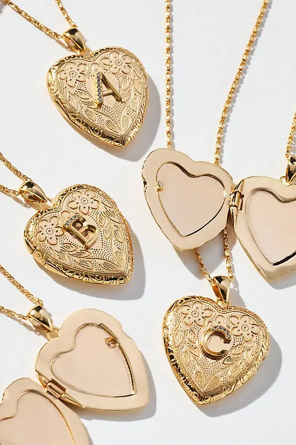 Anthropologie Monogram Heart Locket Necklace - U