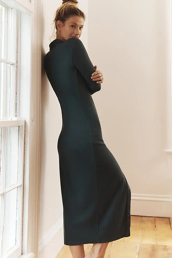 Stateside Long-Sleeve Button-Front Lounge Midi Dress In Green - 39% Off |  Editorialist
