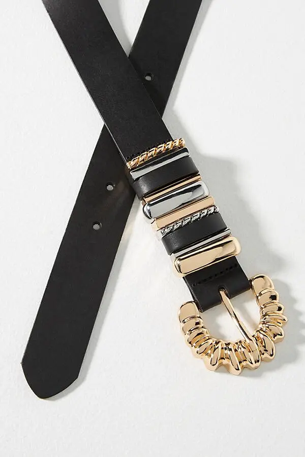 Anthropologie Mixed Metal Keeper Leather Belt In Black - 49  display picture 2