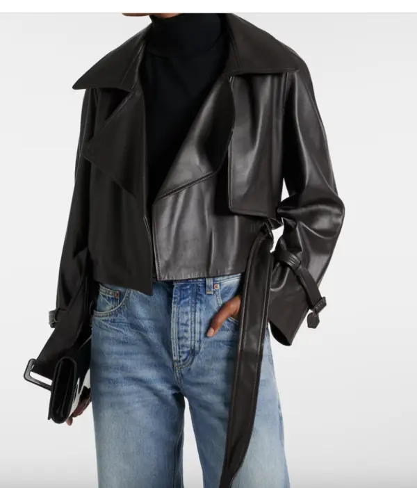 Nour Hammour Hatti Leather Biker Jacket - Brown