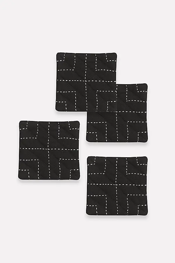 ANCHAL Fabric Coaster Set - Charcoal