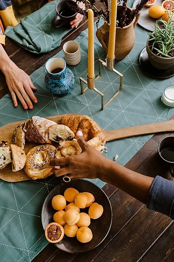 ANCHAL Graph Embroidered Table Runner - Spruce