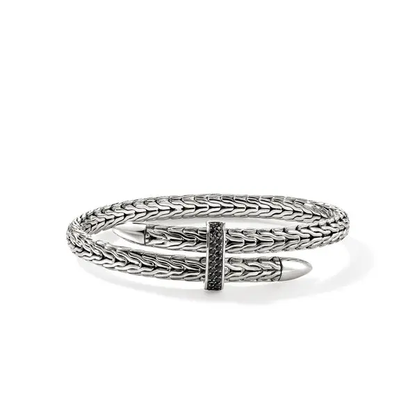John Hardy Spear Flex Cuff With Black Sapphires - Sterling Silver