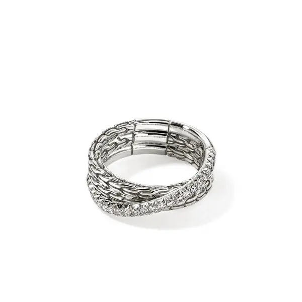 John Hardy Jh Essential Pave Crossover Ring - Sterling Silver