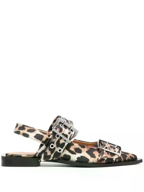 GANNI Leopard Print Slingback Sandals - Neutrals