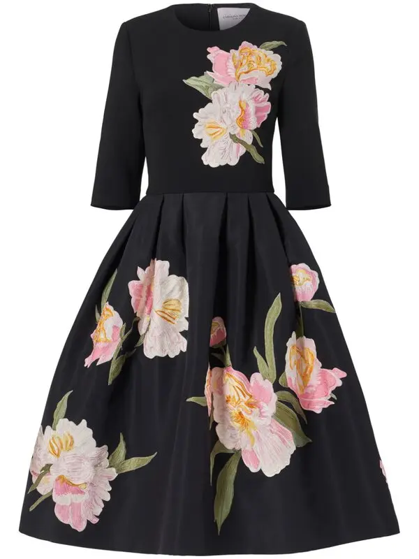 Carolina Herrera Floral-Embroidered Knee-Length Dress In Black - 72% Off |  Editorialist