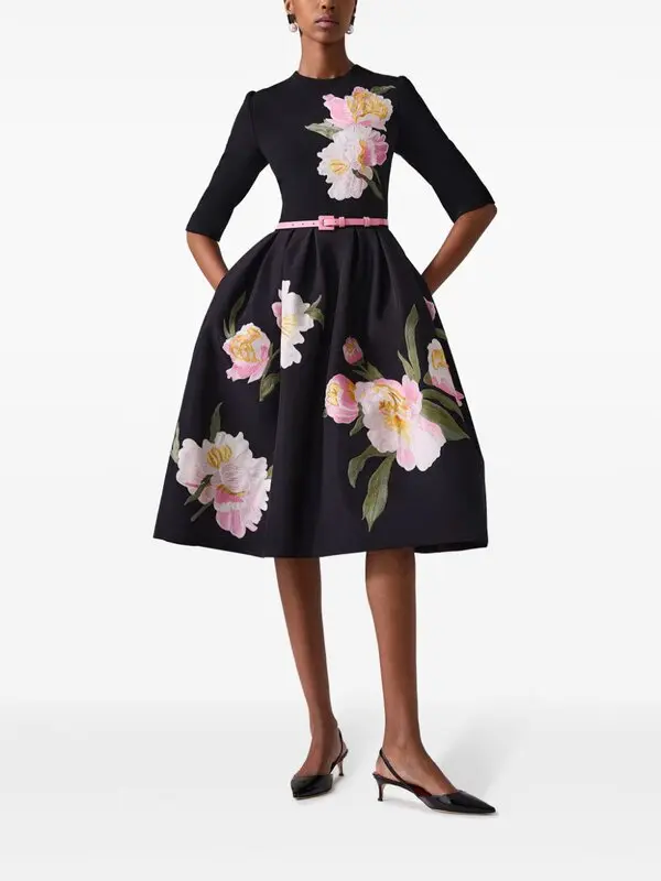 Carolina Herrera Floral-Embroidered Knee-Length Dress In Black - 72% Off |  Editorialist