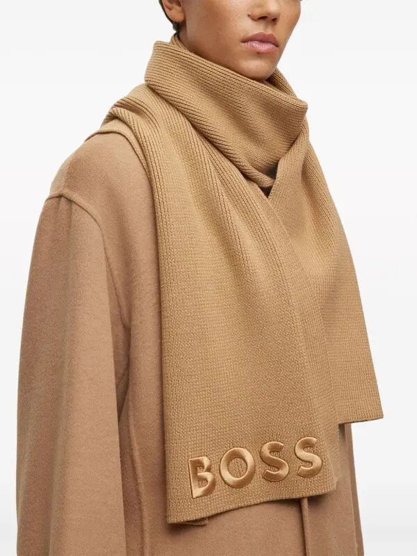 BOSS Logo-embroidered Virgin-wool Scarf
