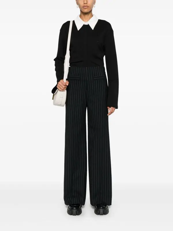 Sandro Chalk-striped Wide-leg Trousers - Black