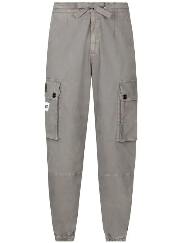 Dolce & Gabbana Cotton Cargo Trousers With Logo Patch - Grey