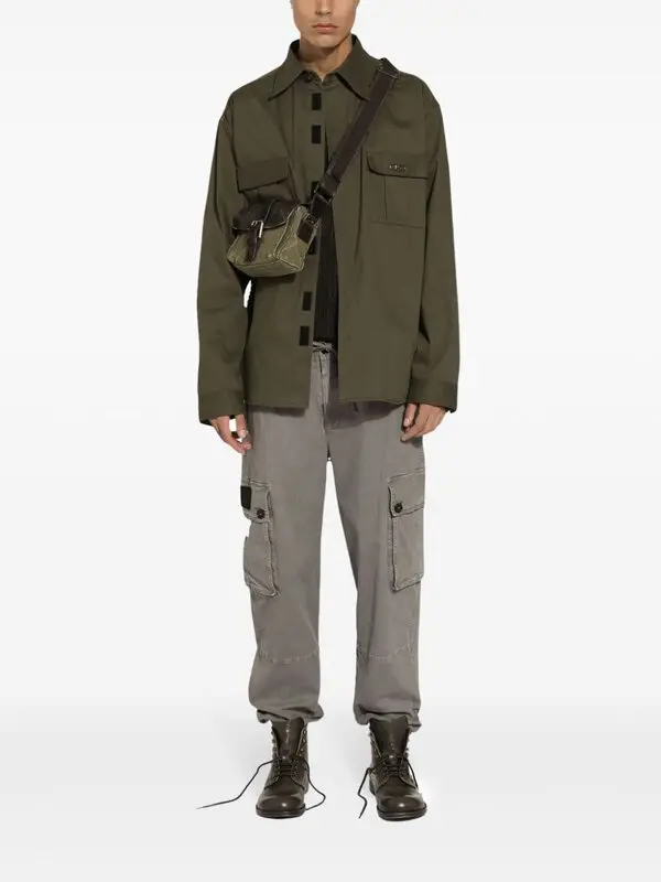 Dolce & Gabbana Cotton Cargo Trousers With Logo Patch - Grey