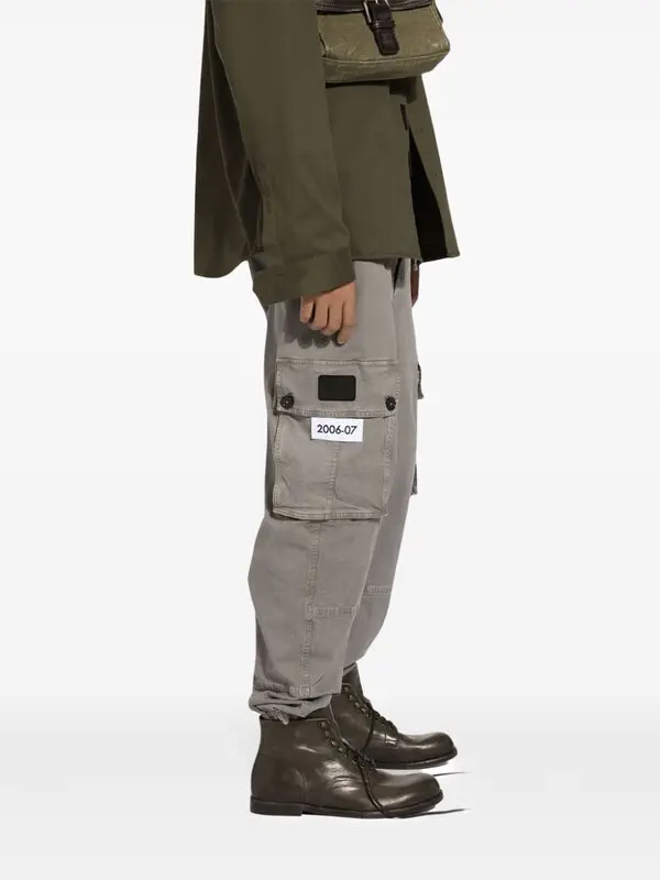 Dolce & Gabbana Cotton Cargo Trousers With Logo Patch - Grey