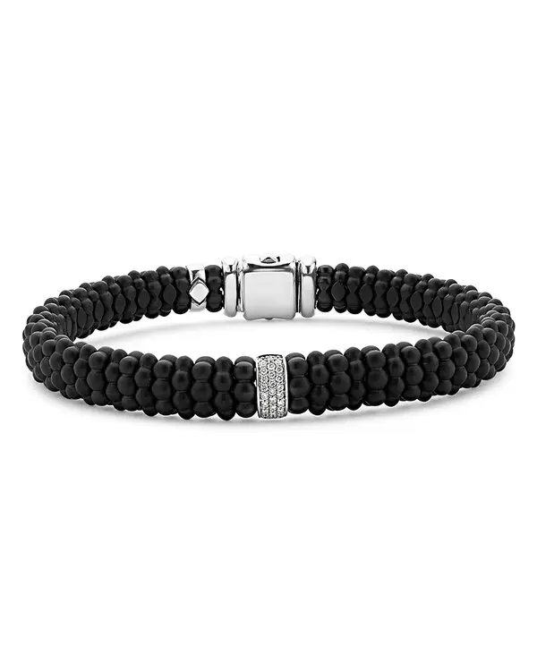 Lagos Sterling Silver Anthem Diamond Ceramic Caviar Bead Bracelet - Black