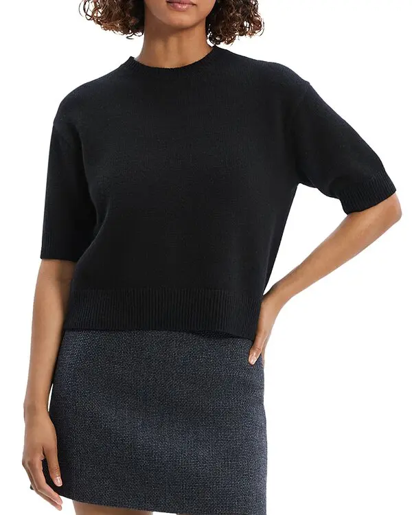 Theory Cashmere Cropped Sweater - Black