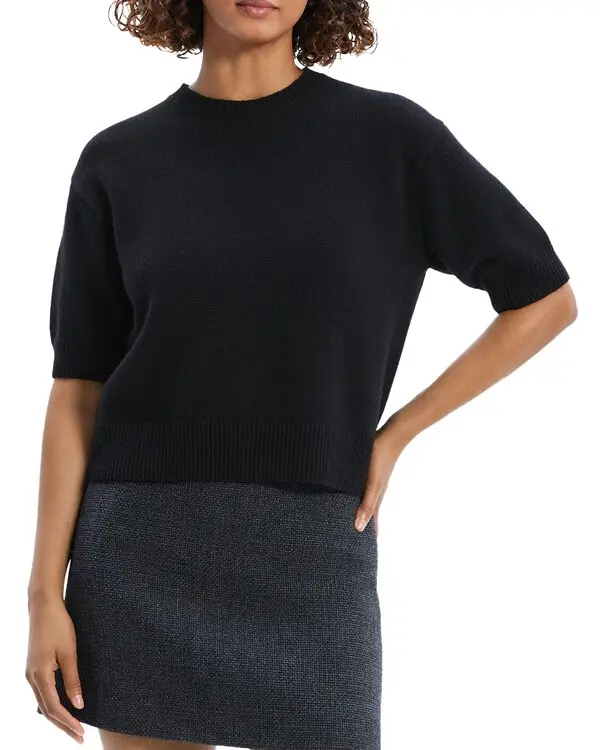 Theory Cashmere Cropped Sweater - Black