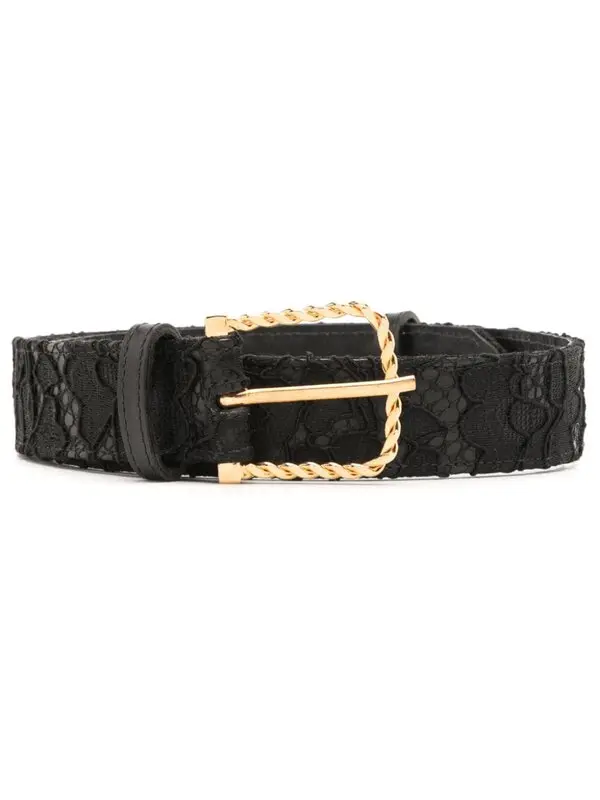 LETHICIA BRONSTEIN Lace-overlay Leather Belt - Black