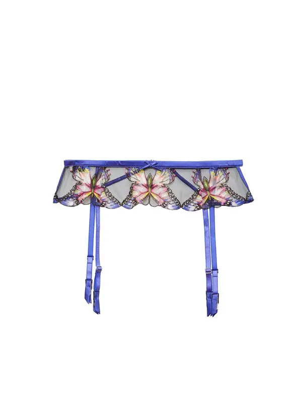 Fleur Du Mal Butterfly Embroidered Garter Belt - Periwinkle