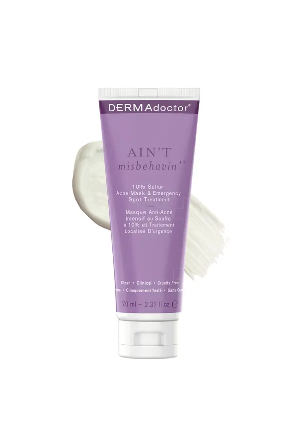 DERMADOCTOR Aint Misbehavin Intensive 10% Sulfur Acne Mask &amp Emergency Spot Treatment 8-12 Hours - Aqua