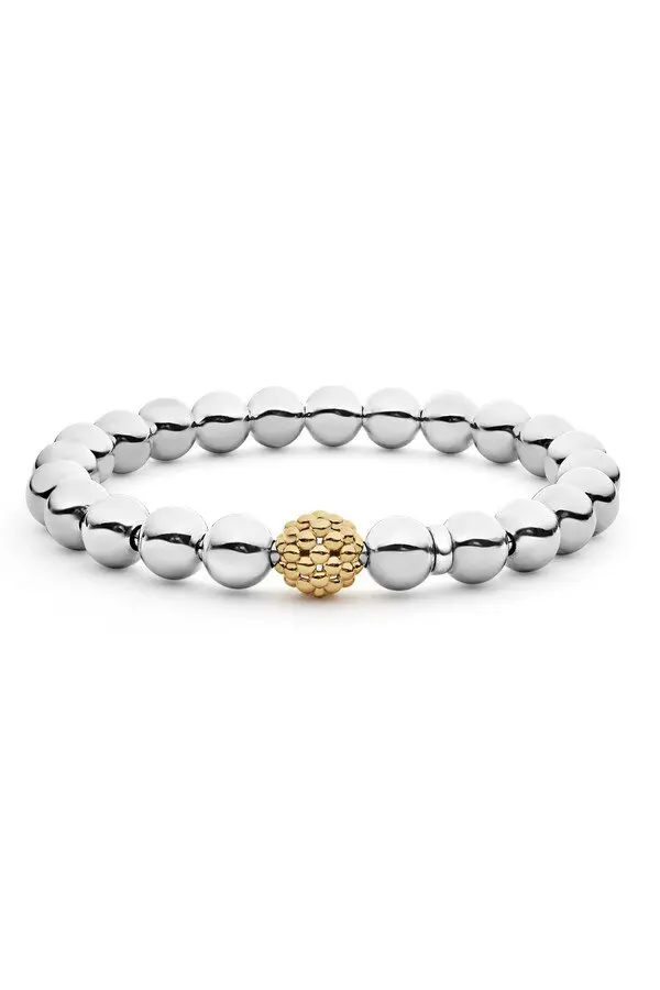 Lagos Signature Caviar Two-tone Stretch Bead Bracelet - Gold