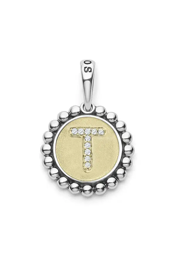 Lagos Signature Caviar Diamond T Initial Charm - Gold