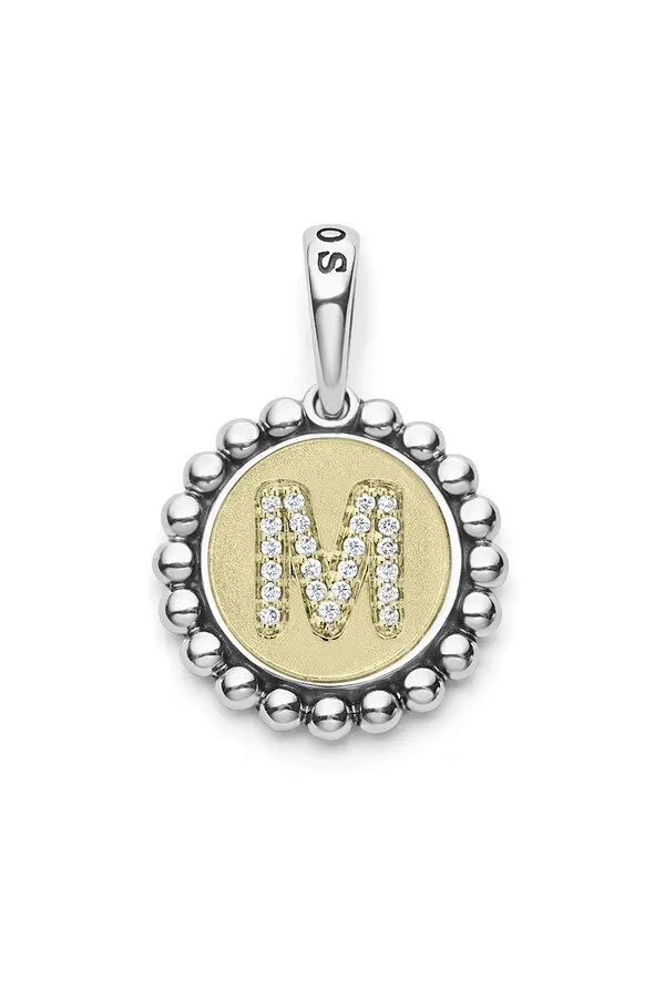 Lagos Signature Caviar Diamond M Initial Charm - Gold