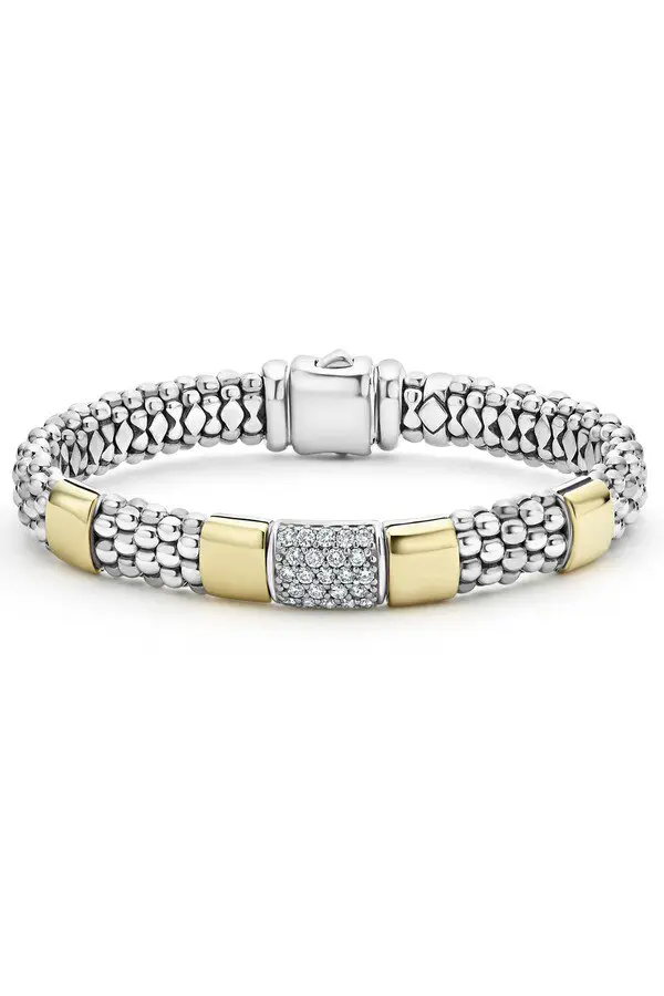 Lagos High Bar Two-tone Diamond Bracelet | 9mm - Gold